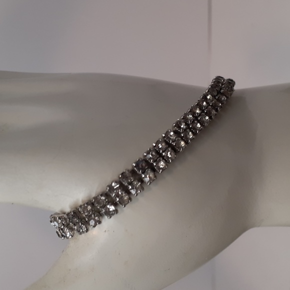 Vintage | Jewelry | Vintage Double Row Rhinestone Silver Tone Bracelet ...